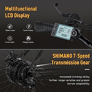 HITWAY Electric Bike for Adults, 26" × 2.125/3.0/4.0 Fat Tire E Bike 12Ah/15Ah Removable Electric Bicycle, 500W/750W Mountain Bike Snow Beach Bicycle with 7 Gears, UL2849 Certified