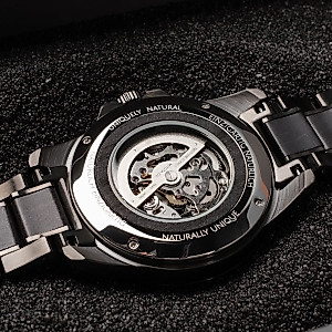 HOLZKERN Navona Men’s Watch, 43mm Gold/Gray Skeleton Dial, Brushed Stainless Steel Strap, Vintage Watch for Men