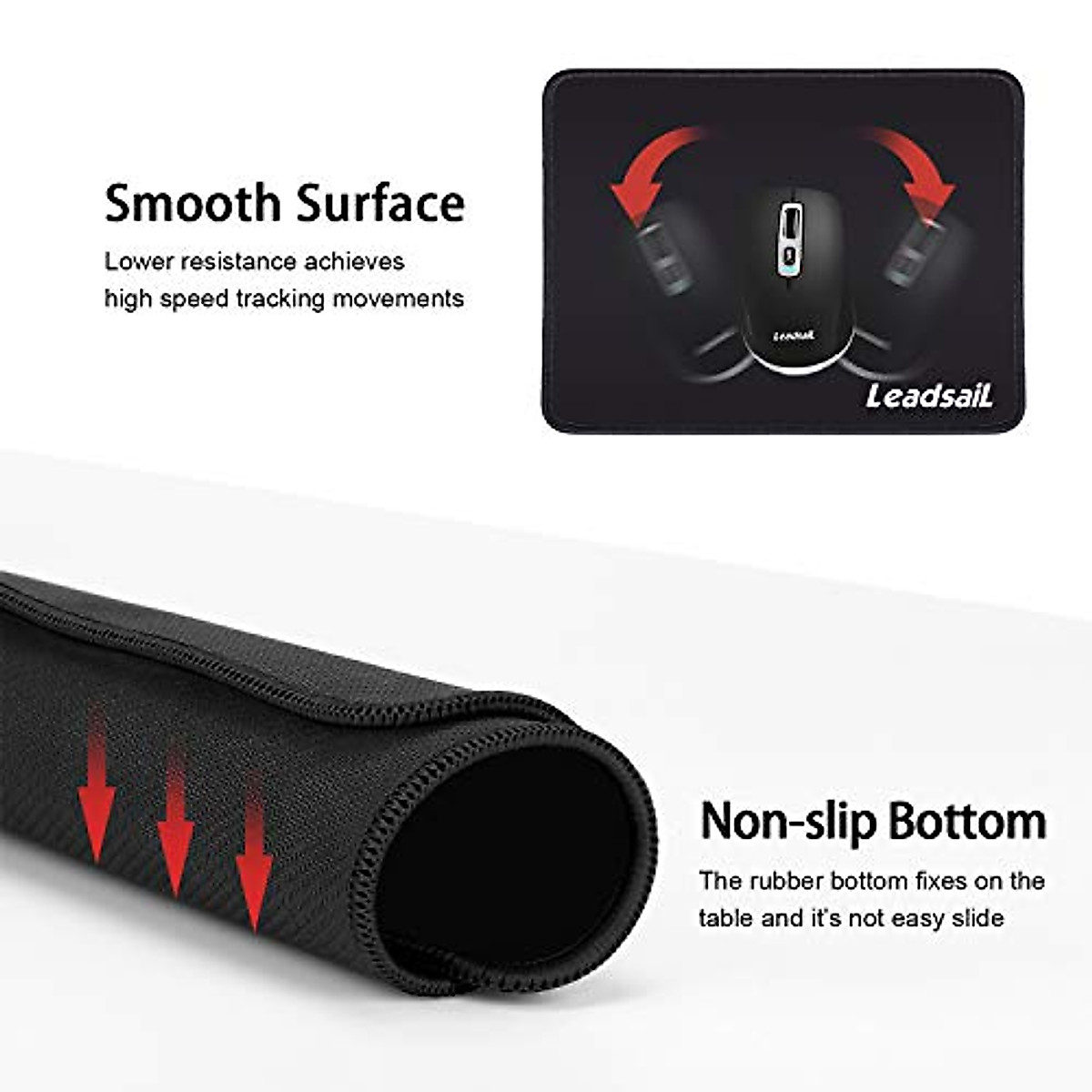 LeadsaiL Mouse Pad with Stitched Edge, Water-Resistant, Premium-Textured Mouse Mat, Non-Slip Rubber Base Mousepad for Laptop, Computer & PC, 10.6×8.3×0.1 inches (Black)