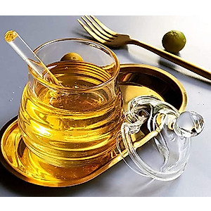 Honey jars ,Honey Jar，with Dipper and Lid Glass Honey Bee Pot, , Clear，15.2oz Glass Beehive Honey Pot for Home Kitchen glass honey pot