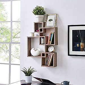 Danya B Decorative Wall Mount Floating Intersecting Cube Accent Wall Shelf - Weathered Oak