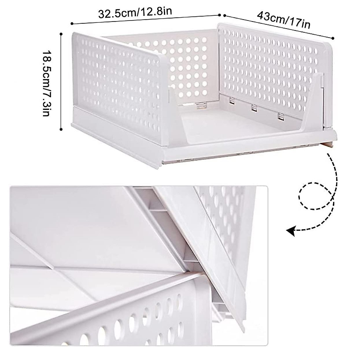 yazi Set of 5 Stackable Closet Storage Box, Plastic Drawer Organizer, Foldable Wardrobe Clothes Shelf Baskets, Folding Containers Bins Cubes, Perfect for Kitchen, Office, Bedroom & Bathrooms