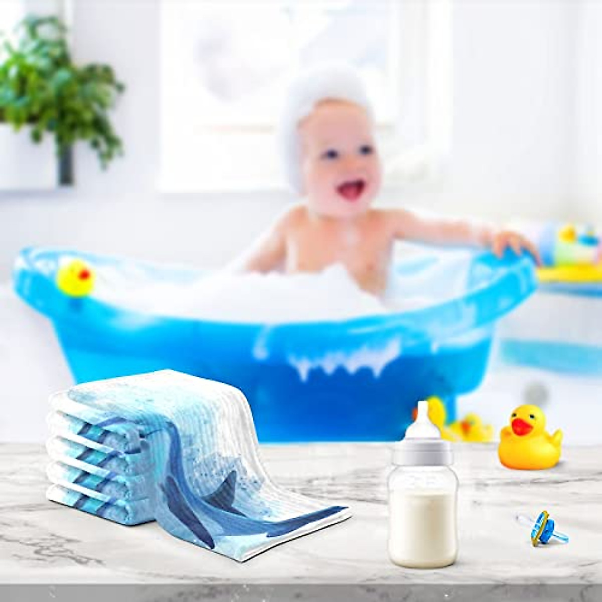 Washcloths Set Bathroom Kitchen Wash Cloths Face Towels Wipes Dolphin Sea Blue Watercolor Decorative 12x12 Inch 5 Pack