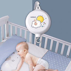 HLEEDUO Crib Mobile Motor, Music Box Spinner with 2 Modes（Turn & Music,Turn Only, Volume Control,12 Lullabies,Portable Sound Machine Baby Sleep,Battery Operated