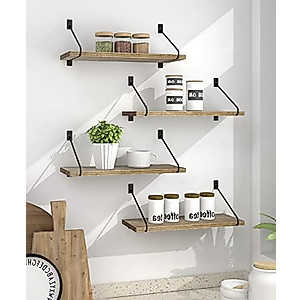 lamplig Floating Shelves Wall Mounted Set of 4, Rustic Wood Wall Storage Shelves with Black Metal Bracket Home Decor Storage Organizer for Bedroom, Living Room, Bathroom, Kitchen, Office