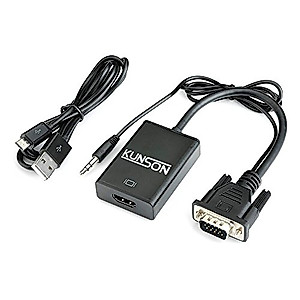 KUNSON VGA to HDMI Audio USB Conversion Cable, Slim Design, No Power Adapter Required, Supports Plug and Play, Suitable for Most Electronic Devices