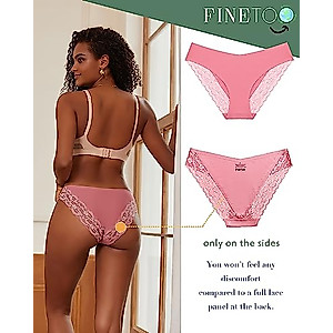 FINETOO Underwear for Women Lace Sexy Hipster V Cut No Show Bikini Panties Seamless Cheeky 5 Pack S-XL