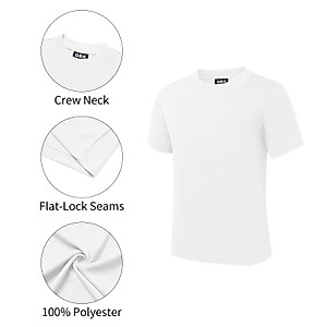 QBK 2T to Youth Neon Shirt Kids UPF 50+ Dry Fit Athletic Short Sleeve T Shirts for Boys and Girls (White M)