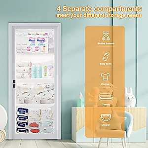 Adgoaler Stuffed Animal Storage, Over Door Stuff Animals Organizer with 4 Large Pockets for Kids Plush Stuffies, Hanging Toy Plush Storage for Nursery, Bedroom, Easy Installation (White)