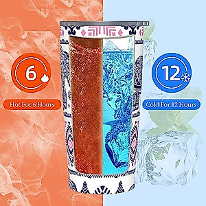 20oz Insulated Coffee Tumbler With Straw Stainless Steel Swig Tumblers,Travel Mugs Insulated For Hot And Cold,Reusable Thermal Water Bottle Cup For Car Camping Exercise（Mandala Bohemian Elephant ）