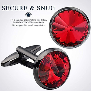 HAWSON Cufflink and Studs Tuxedo Set Silver Color with Austrian Crystals in Jet Hematite, Dark Blue, Crystal Grey,Purple, Green (Light Siam)