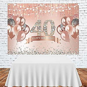 Lofaris Rose Gold Happy 40th Birthday Backdrop Shiny(Not Gliiter) Diamonds and Balloons Lights Birthday Background Forty Years Old Age Women Birthday Party Decorations Cake Table Banner 7x5ft Vinly