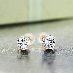 14K Yellow Gold Forever Classic Moissanite from Charles & Colvard Stud Earrings For Women | 2.00 Cttw | Round 6.5MM | Gold Earrings for Women