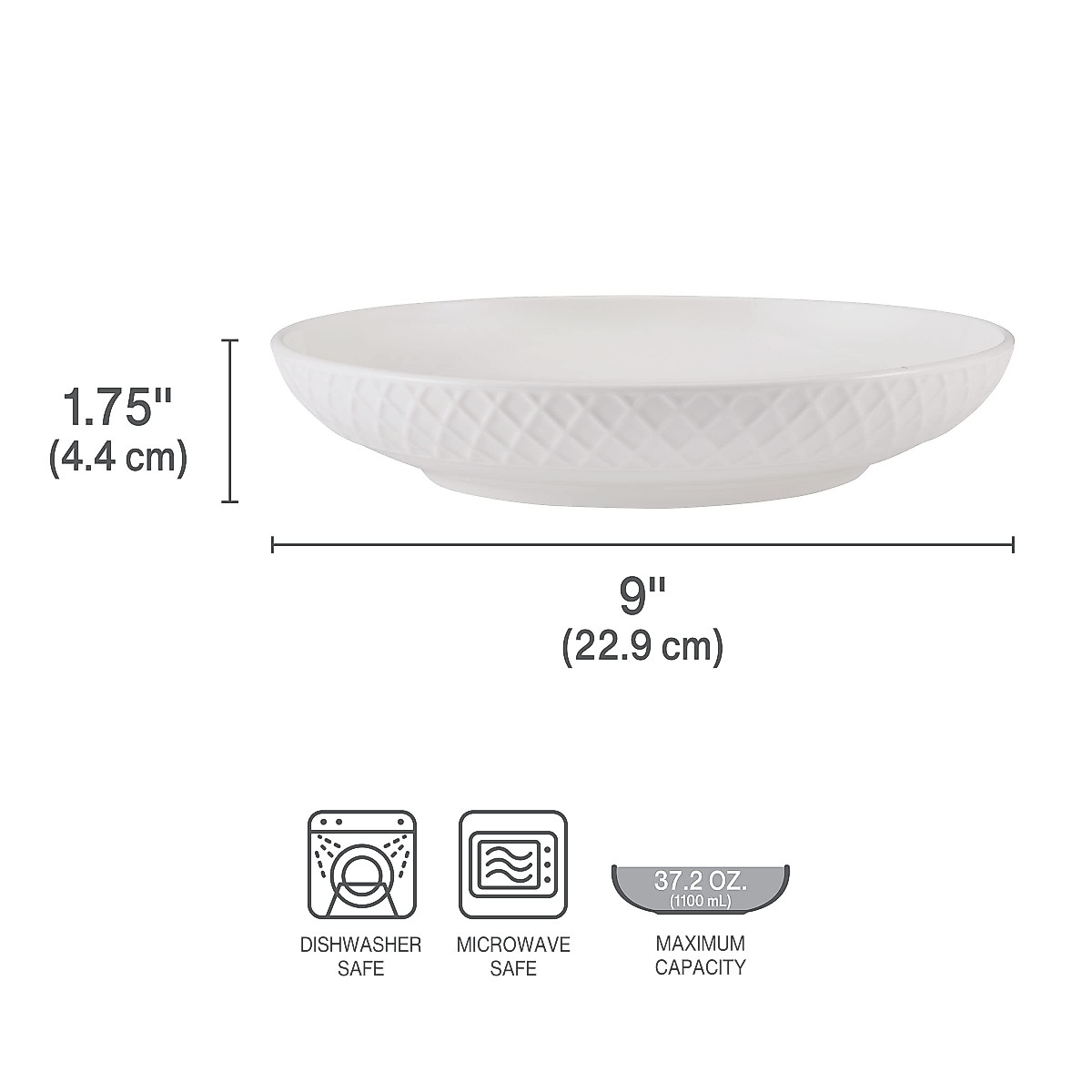 Mikasa Trellis Chip Resistant Set of 4 Pasta Bowls Set, 9-inch, 24 ounces, White