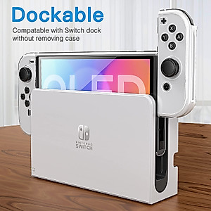 HEYSTOP Nintendo Switch OLED Carrying Case, 9 in 1 Accessories Kit for 2021 Nintendo Switch OLED with Dockable Protective Case Cover, HD Switch Screen Protector and Thumb Grip Caps (White)