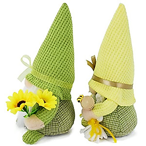 Attiigny Bumble Bee Gnome Plush, Set of 2 Honeybee Spring Summer Gnomes Holiday Ornaments, Scandinavian Tomte Elf World Bee Day Decor Gifts, Handmade Shelf Tiered Tray Decorations Bee Dolls for Home