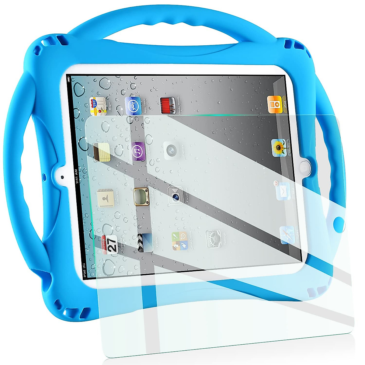 TopEsct Kids case for iPad 2nd/3rd/4th Generation, Comes with Tempered Glass Screen Protector and Strap (Blue)