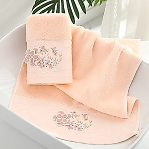 YiLUOMO Pink Hand Towels Set of 2 Stereoscopic Flower Embroidered Decorative 100% Cotton Super Soft Highly Absorbent Terry Hand Towels for Bathroom Gift 13 x 29 Inch