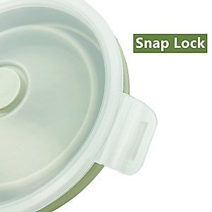 Lunbengo 3piece Collapsible Bowl with Lids, Microwave Silicone Meal Prep Lunch Containers, Ideal Food Bowls for Snacks, Fruits, Oatmeal, Camping Travel, Round, Green