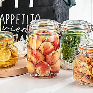 Encheng Glass Jars 32oz,Airtight Glass Food Storage Jar with Clamp Lid,1000ml Rounded Airtight Canister with Leak Proof Rubber Gasket,Clear Glass Kitchen Jars for Dry Food,Cereal,Beans,6 Pack