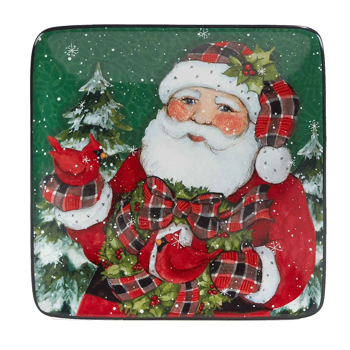 Certified International Christmas Lodge Santa 6" Canape/Luncheon Plates, Small, Set of 4