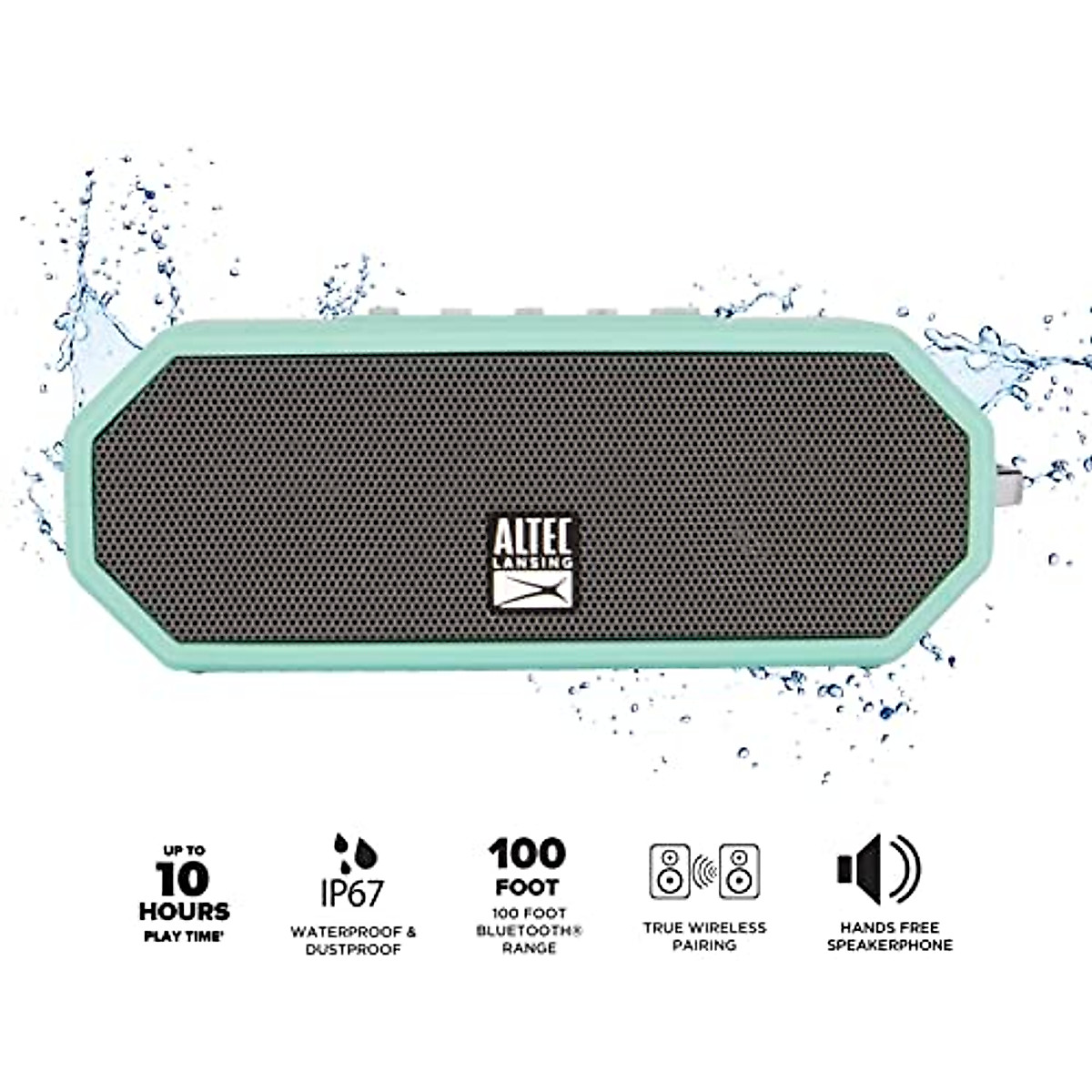 Altec Lansing LifeJacket H2O 4 - Waterproof Bluetooth Speaker, Durable & Portable Speaker with Voice Assistant, 10 Hour Battery Life & 100 Foot Range, Mint