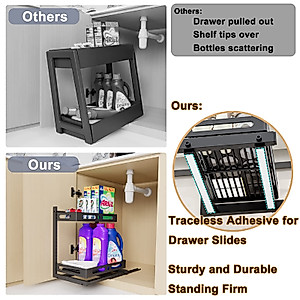 PUNMEYCOOL Under Sink Organizers and Storage, Under Bathroom Cabinet Organizer, Durable Metal 2 Tier Sliding Storage, Anti-Tipping Storage Multi-Purpose Organizer for Bathroom Kitchen Drawer