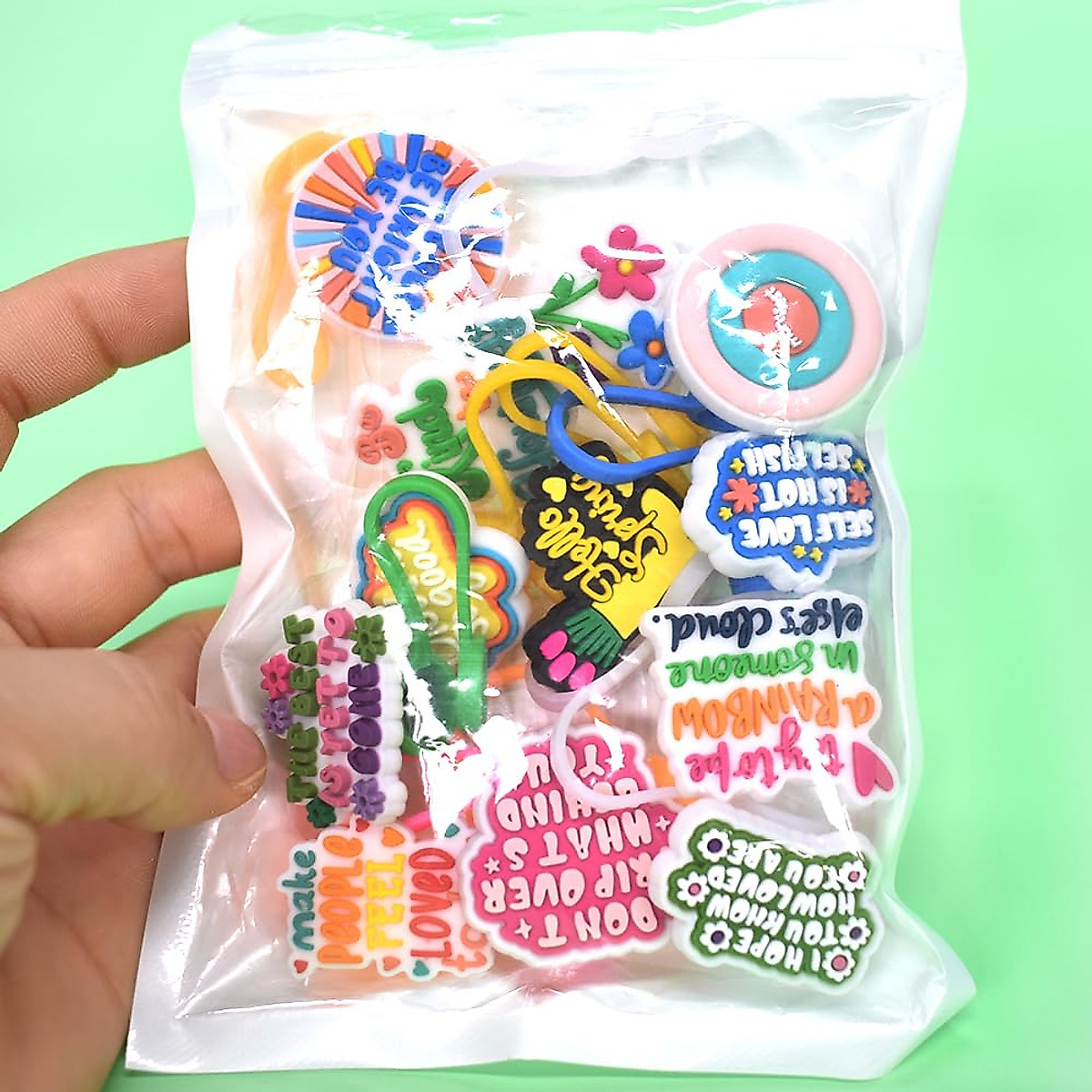 12pcs Straw Cover Cap,Reusable Drinking Straw Toppers,10mm Straw Covers for Stanley Cup 30&40 Oz Tumbler Straw Accessories Splash Straw Protector Portable Dust Straw Caps Decoration (Love Myself)