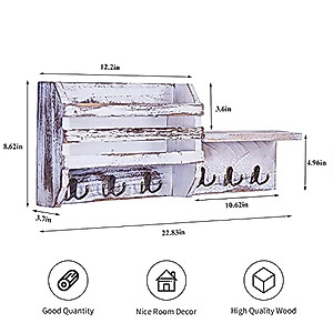 ZSHY.T.SUN Key Holder for Wall - 22.8" x 8.6" x 3.7"Wall Mounted Mail Organizer Wooden Decorative for Coats,Keys with 6 Double Key Hooks for Entryway, Hallway, Kitchen, Living Room,(Light Brown)