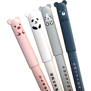 Jinja Brands 12 Pcs Erasable Pens Cute Animal Writing Gel Ink Pen Cartoon Cat Pig Bear Panda 0.4mm Black Ink Ballpoint Rollerball Pens for Student Gift Stationery Office Supplies Friction Erasable