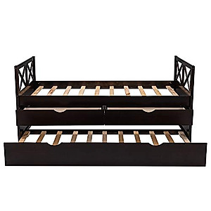 Danxee Captain’s Bed Twin Daybed with Trundle Bed and Storage Drawers Multi-Functional Daybed for Bedroom Living Room (Espresso)
