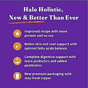 Halo Holistic Dog Food, Complete Digestive Health Cage-Free Chicken and Brown Rice Recipe, Dry Dog Food Bag, Small Breed Formula, 3.5-lb Bag