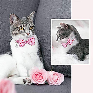 Pohshido Valentine's Cat Collar with Bow Tie and Bell, Holiday Breakaway Loving Heart Kitty Kitten Collar for Girls and Boys Male Female Cats (Love Song)