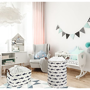 Sanjiaofen Kids Laundry Hamper,Canvas Shark Hamper Collapsible Boys Storage Basket Waterproof Toy Organizer Bin for Room Decor,Bedroom, Toys Bins,Clothes Hamper(Sharks)