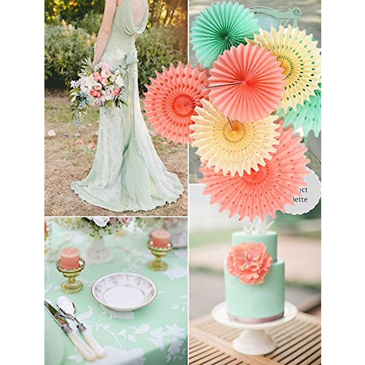 Furuix Mint Peach Baby Shower Decorations Mint Cream Peach Tissue Paper Fans Mint Peach Birthday Decorations Wedding Gender Reveal Bridal Shower Bachelorette Decorations Mint Green Peach Party Decor