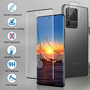 [2+2Pack] Galaxy S20 Ultra Screen Protector with Camera Lens Protector,[9H Hardness] [Anti Scratch] [3D Curved] [HD Tempered Glass] for Samsung Galaxy S20 Ultra 5G (6.9 Inch)