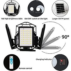 NIORSUN Solar Outdoor Lights Solar Lights Indoor Motion Sensor Pendant Light 3 Colors 4-Leaf 4 Modes with Remote, 16.4ft Wire Waterproof Security Lamp for Garage Shed Home Barn Shop Gazebo(1 Pack)
