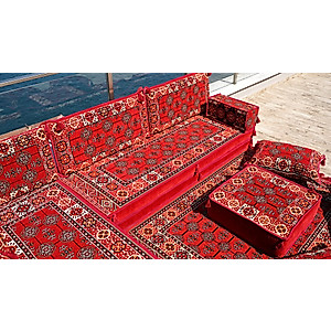 Red L Shaped Corner Arabic Sofa Seating, Arabic Majlis, Sectional Sofas, Moroccan Livingroom Home Decor, Turkish Floor Sofas (L Sofa Full Set)