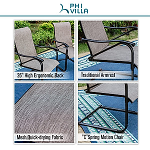 PHI VILLA 7 Piece Outdoor Dining Set with 13ft Double-Sided Large Umbrella for 6, Rectangle Metal Steel Dining Table & Textilene C-Spring Chairs Furniture Set for Patio (Beige)