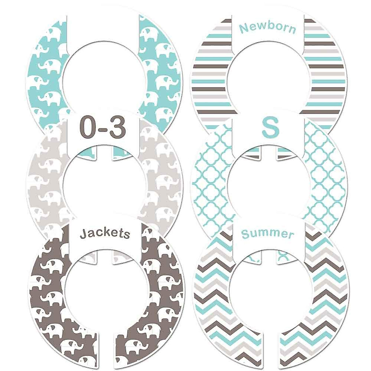 6 Baby Nursery Clothing Rack Closet Size Dividers or Child Blue Elephant (Fits 1.5" Rod)