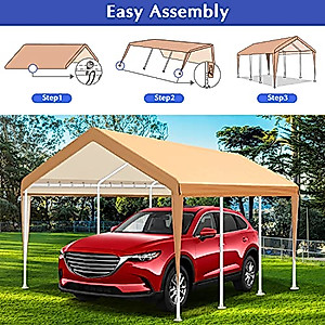 MARVOWARE 10x20 Car Canopy Replacement Carport Tarp Cover with Fabric Pole Skirts Ball Bungees for Tent Top Garage Boat Shelter(Only Tarp Cover) Carpas para Carros(Sólo Hule)
