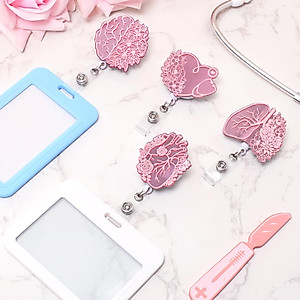 Xylolfsty Nurse Badge Reels Retractable Badge Holders with Alligator Clip Organ Heart Brain Patterns with Flowers Cute for RN Nurse Doctor Student Nursing Graduation Appreciation Gift 4PCS
