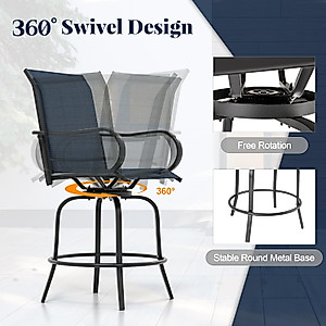 Giantex Set of 2 Swivel Outdoor Bar Stools, All-Weather Bar Height Patio Chairs, 330LBS Capacity, 360 Rotating Outside Bar Chairs with High Back Armrests, for Porch Yard Lawn Garden Pool (Navy)