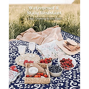 HOMEIDEAS Outdoor Rug, Waterproof Patio Plastic Straw Rugs, RV Reversible Camping Mat, Portable Area Rugs for Outdoors, Camping, Picnic, Beach, Backyard, Deck, Trailer, Navy Blue & White, 5' x 8'