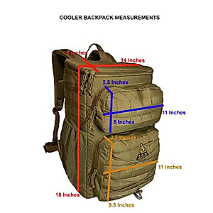 Cooler Backpack, Tactical, Insulated. Heavy Duty, Extra Large for Hiking, Camping, Day Trips, Beach. Bonus, Credit Card Multi Tool Included (Charcoal Grey)