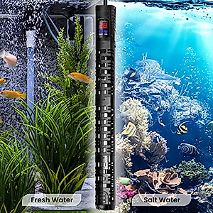 MQ Submersible Aquarium Heater, 200-500W LED Display Fish Tank Heater with External Thermostat Controller and Thermometer Sticker, Auto Thermostat for Tank 30-80 Gallon (500W for 70-80 Gallon Tank)