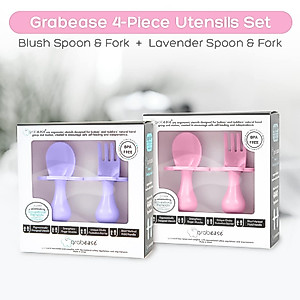 Grabease Baby Spoons Baby Led Weaning Supplies Toddler Forks Baby Feeding, BPA-Free & Phthalate-Free for Baby & Toddler, 2 Sets, Blush and Lavender