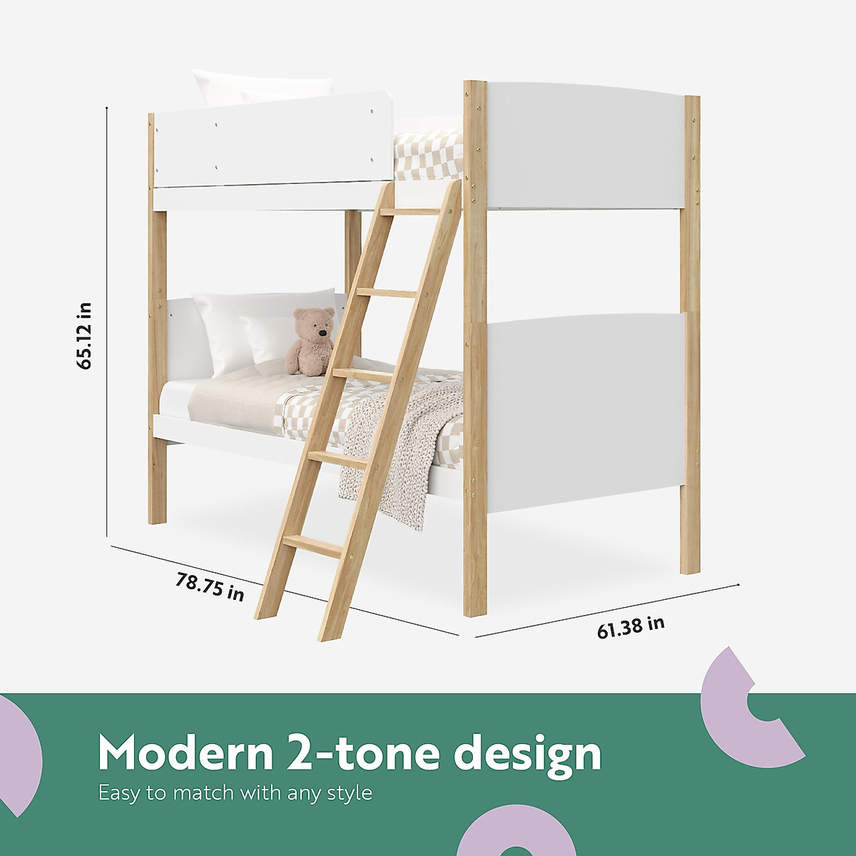 Storkcraft Next Delray Twin-Over-Twin Convertible Bunk Bed (White with Natural) – Modern, Stylish, 2-Tone Bunk Bed for Kids Bedroom