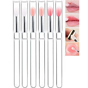 Silicone Lip Brush with Lid-6Pcs Lipstick Lip Mask Brushes,Chrome Nail Powder Applicator Brushes, Silicone Nail Art Brushes With Cover,Reusable Nail Glitter Powder Pen Brush,Lip Eyeshadow Makeup Stick