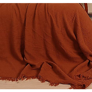 Püskül - Softest 100% Turkish Organic Cotton Muslin Blanket for Adults - 95x102 inch - 1 Piece (Tobacco)